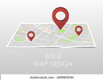 Folded Paper City Map Red Pin 库存矢量图（免版税）1936091743 | Shutterstock