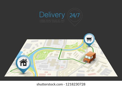 City Map Navigation Route Point Markers: เวกเตอร์สต็อก (ปลอดค่า ...