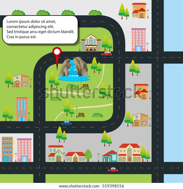 City Map Road Different Locations Illustration Stock Vector (Royalty ...