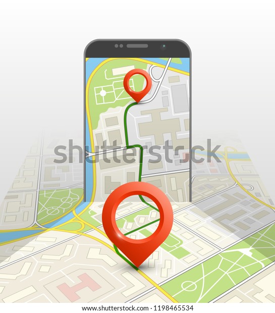City Map Route Navigation Smartphone, Telefon-Punktmarker, Vektorgrafik ...