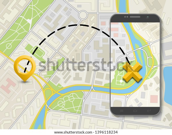 City Map Route Navigation Smartphone Phone Stock Vector (Royalty Free ...