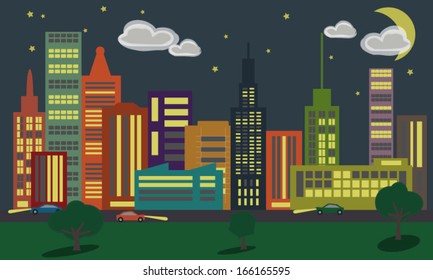 City Night Vector Illustration Stock Vector (Royalty Free) 166165595 ...