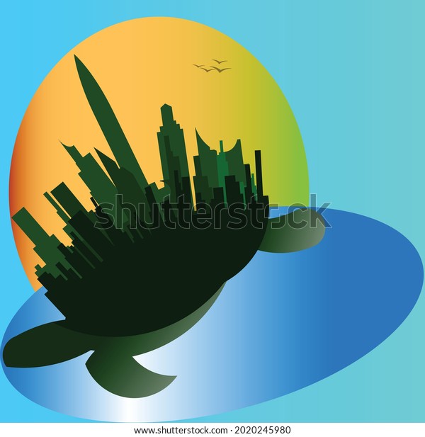 City On Island Shape Turtle Depicting Stock Vector (Royalty Free ...