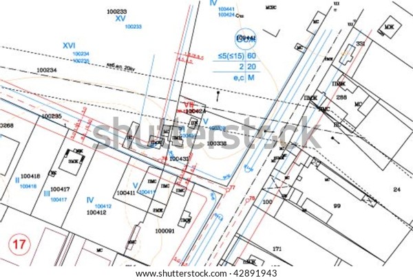 City Plan Geodesy Cad Vector Drawing Stock Vector (Royalty Free) 42891943