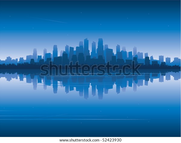 City Reflection On Water Stock Vector (Royalty Free) 52423930