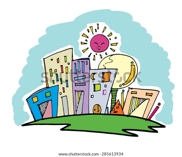 City Scape Building Cartoon Vector Illustration Stock Vector (Royalty ...