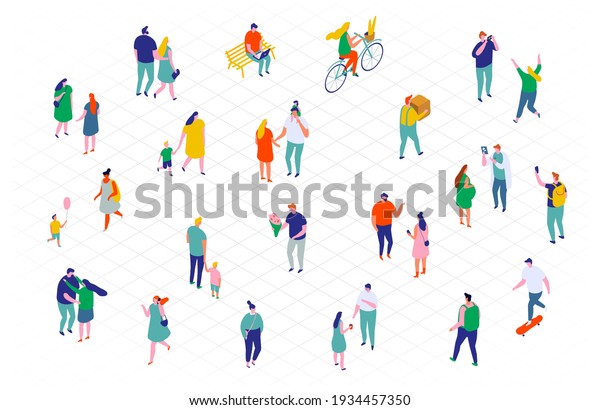 City Street Crowd Different Isometric Cartoon 库存矢量图（免版税）1934457350 ...