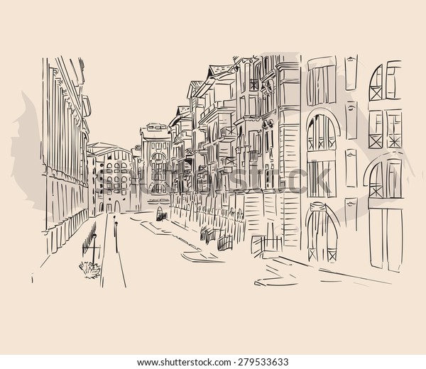 City Street Sketch Vector Handdrawn Background Stock Vector (Royalty ...