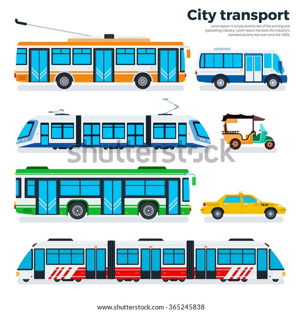 City Transport Vector Flat Illustrations Urban: เวกเตอร์สต็อก (ปลอดค่า ...