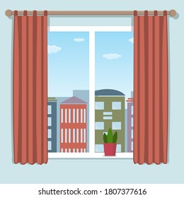 City Window Daytime Color Vector Illustration Stock Vector (Royalty ...