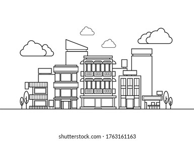 Cityscape Building Line Art Vector Illustration Stock Vector (Royalty ...