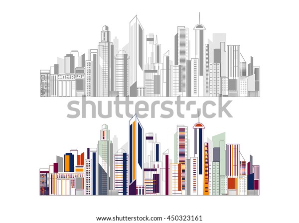 Cityscape Building Line Art Vector Illustration Stock Vector (Royalty ...