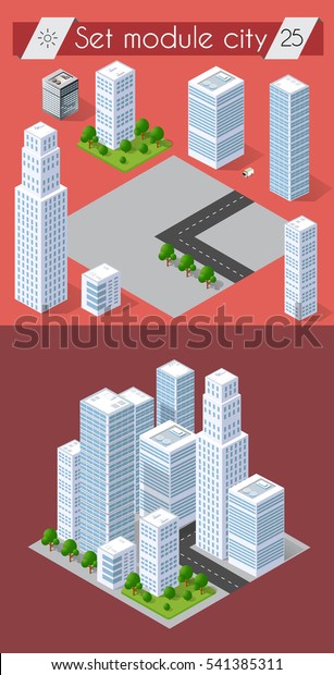 Cityscape design elements with isometric building city map generator ...