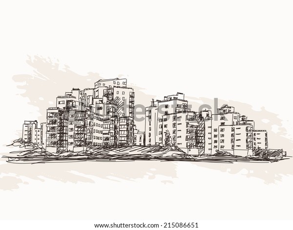 Cityscape Sketch Vector Illustration Stock Vector (Royalty Free) 215086651
