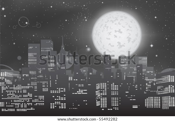 Cityscape Skyline Full Moon Stock Vector (Royalty Free) 55492282 ...