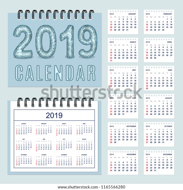 Classic American Calendar Wall Year 2019 Stock Vector (Royalty Free ...