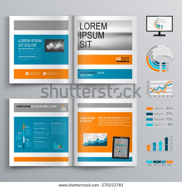 Classic Brochure Template Design Blue Orange Stock Vector (Royalty Free ...