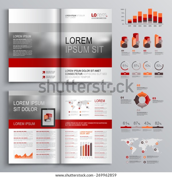 Classic Brochure Template Design Red Gray Stock Vector (Royalty Free ...
