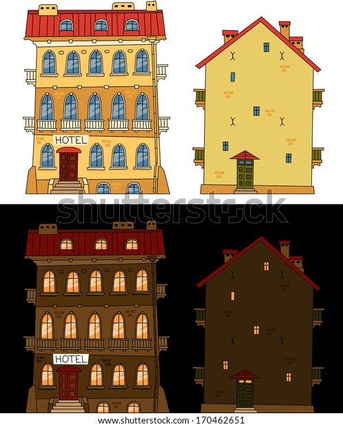 Classic Buildings Vector Day Night Front Stock Vector (Royalty Free ...