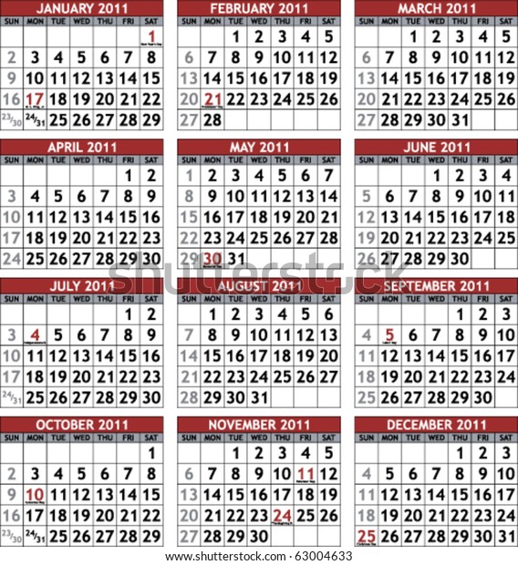 Classic Calendar Template 2011 Official Federal Stock Vector (Royalty ...