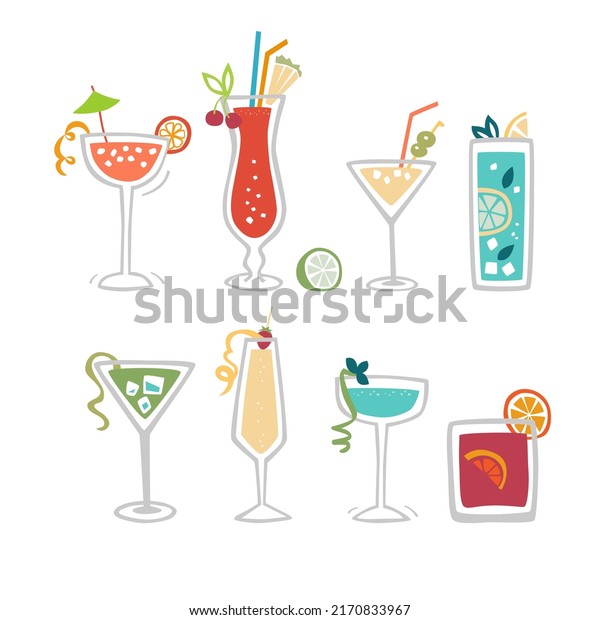 Classic Cocktails Vector Set Stylized Drinks Stock Vector (Royalty Free ...