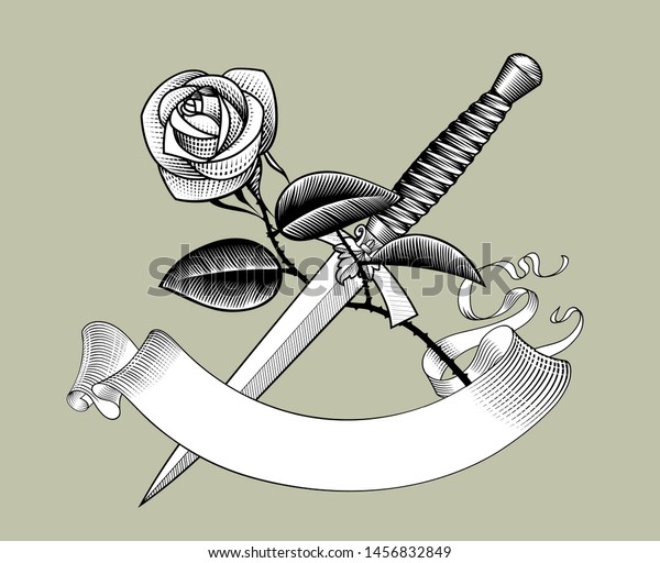 Classic Dagger Rose Ribbon Banner Retro Stock Vector (Royalty Free ...