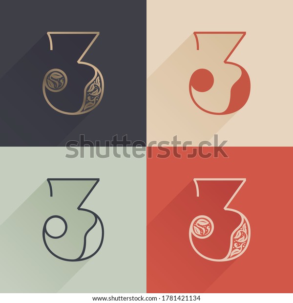 Classic Number Three Logo Premium Decoration Stock Vector (Royalty Free ...