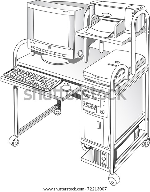 Classic Old Computer Equipment Hand Drawing Stock Vector (Royalty Free ...