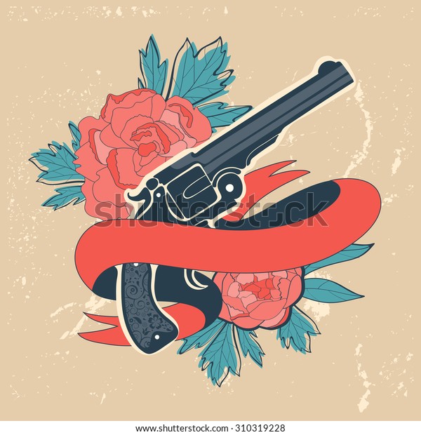 Classic Revolvers Roses Emblem Vector Illustration: vetor stock (livre ...
