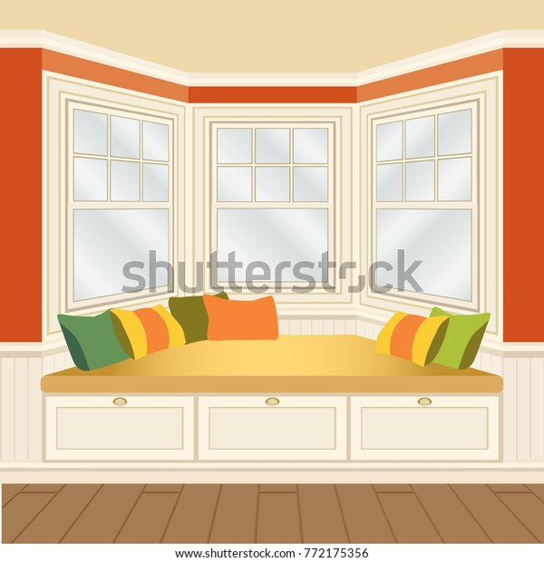 Classic Room Interior Oriel Window Seat 库存矢量图（免版税）772175356