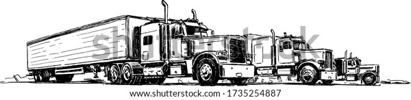 Classic Semi Trucks Hand Drawn Illustration Stock Vector (Royalty Free ...