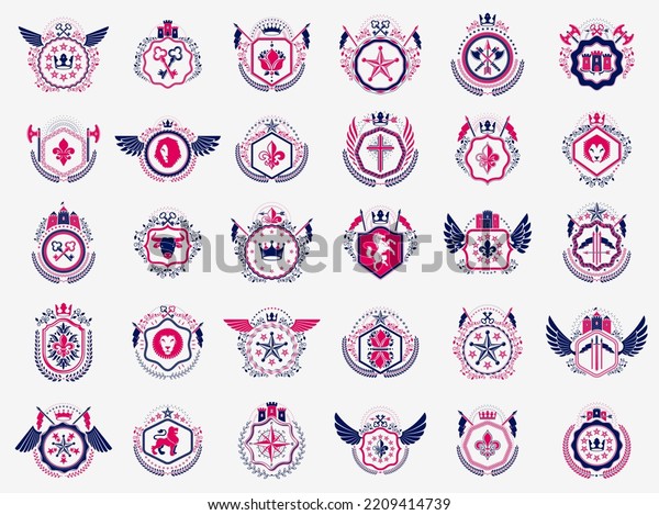 Classic Style Emblems Big Set Ancient Stock Vector (Royalty Free ...
