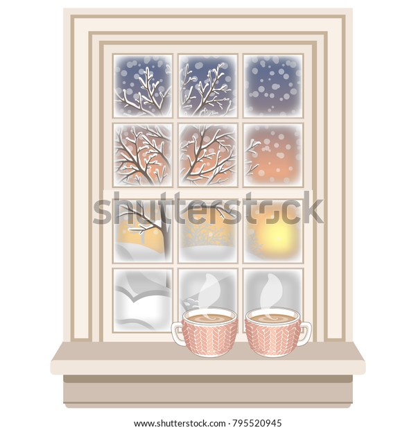 Classic Wooden Frosted Window View On Stock Vector (Royalty Free ...