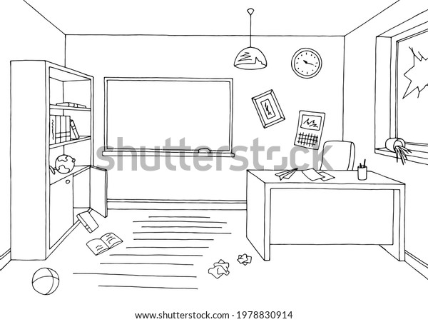 Classroom Mess Graphic Black White Interior Stock Vector (Royalty Free ...