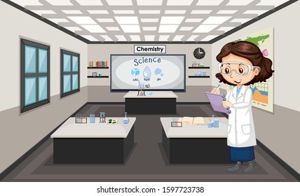 Classroom Scene Teacher Science Class Illustration Stock Vector ...