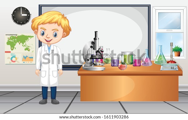 Classroom Scene Science Teacher Equipments Illustration Stock Vector ...