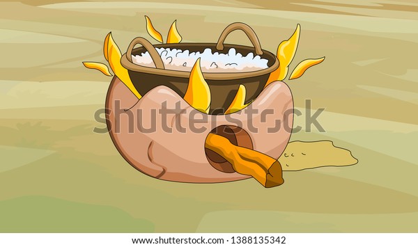 Clay Stove Made Cooking Fire Wood Stock Vector (Royalty Free ...