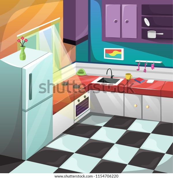 Clean Kitchen Set Interior Room Furniture Stock Vector (Royalty Free ...