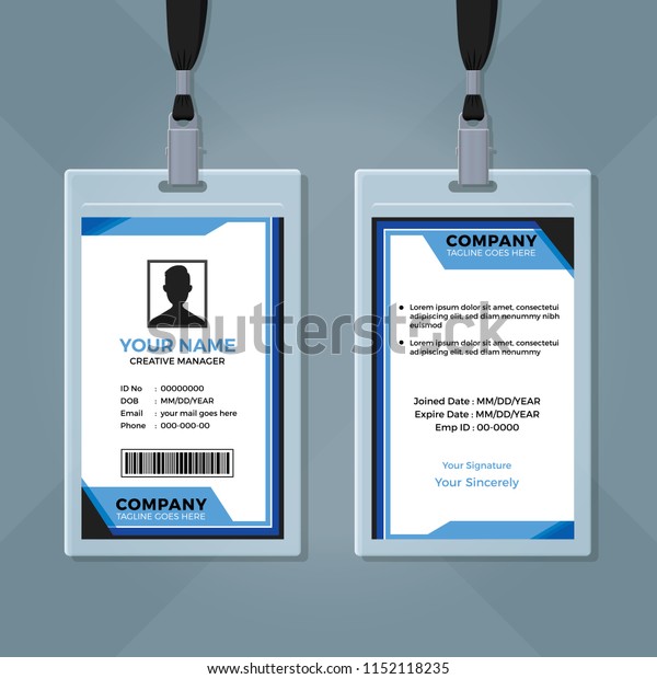 Clean Simple Blue Id Card Template Stock Vector (Royalty Free ...