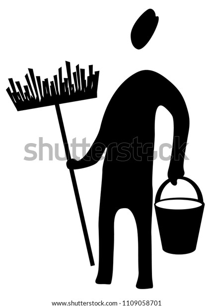 Cleaner Janitor Figure Stencil Black Vector: vector de stock (libre de ...