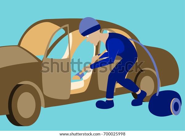 Cleaning Car Interior Vector Illustration Worker Stock Vector (Royalty ...