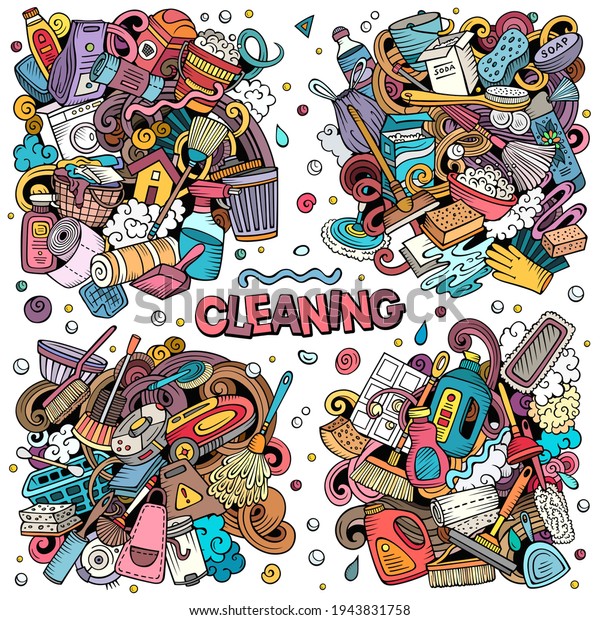Cleaning Cartoon Vector Doodle Designs Set Stock Vector (Royalty Free ...