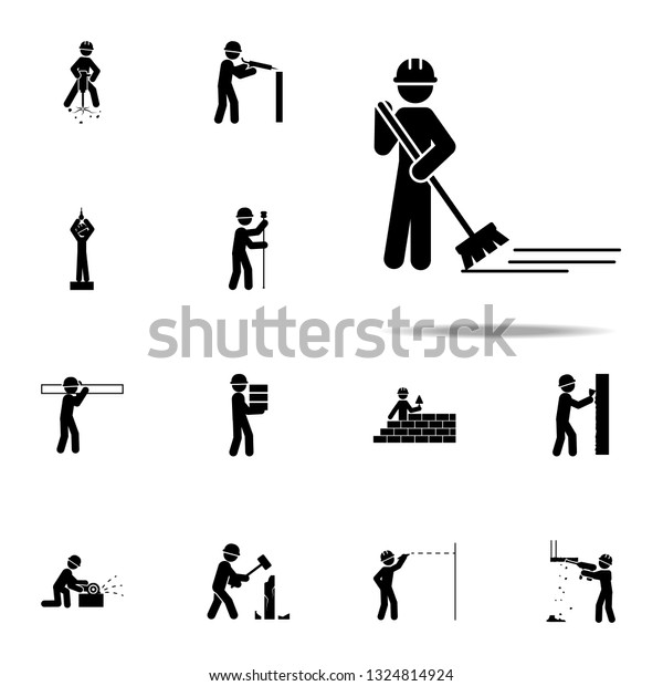 Cleaning Floor Worker Icon Construction People Stock Vector (Royalty ...