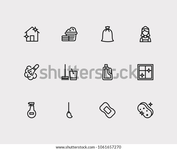 Limpiando conjunto de iconos. Iconos de lavado y limpieza con limpieza ...