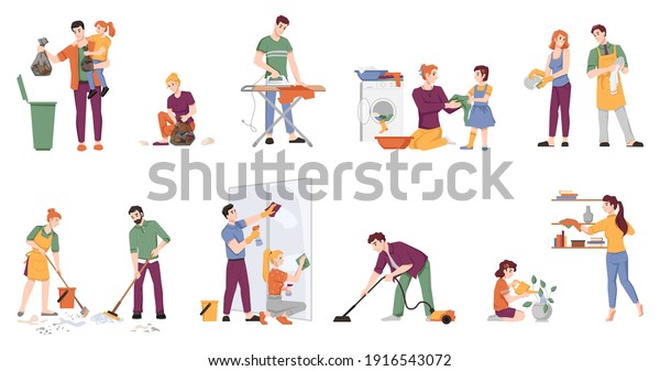Cleaning People Set Isolated Man Woman Stock Vector (Royalty Free ...