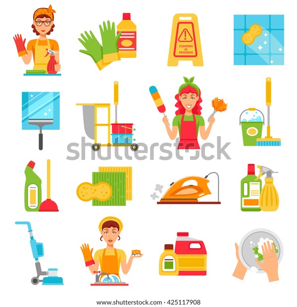 Cleaning Service Icon Set Different Types Stock Vector (Royalty Free ...