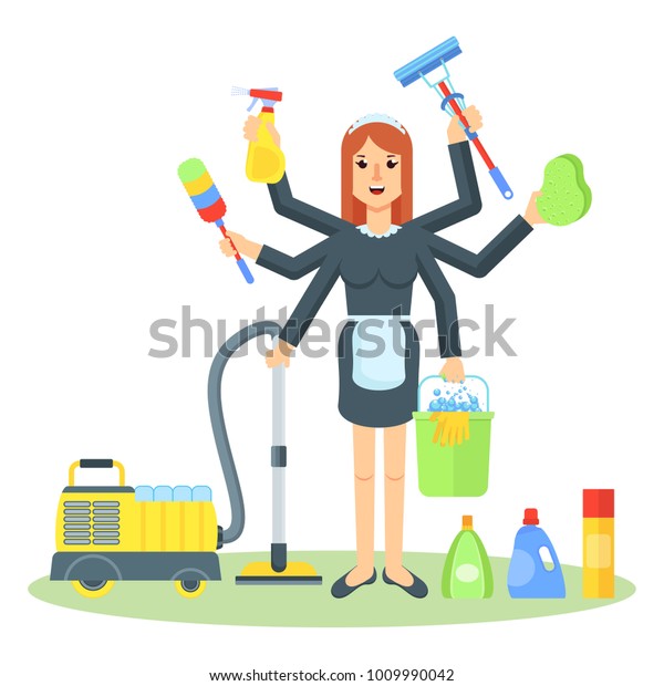 Cleaning Service Multitask Maid Tools Cleanliness 库存矢量图（免版税）1009990042 ...