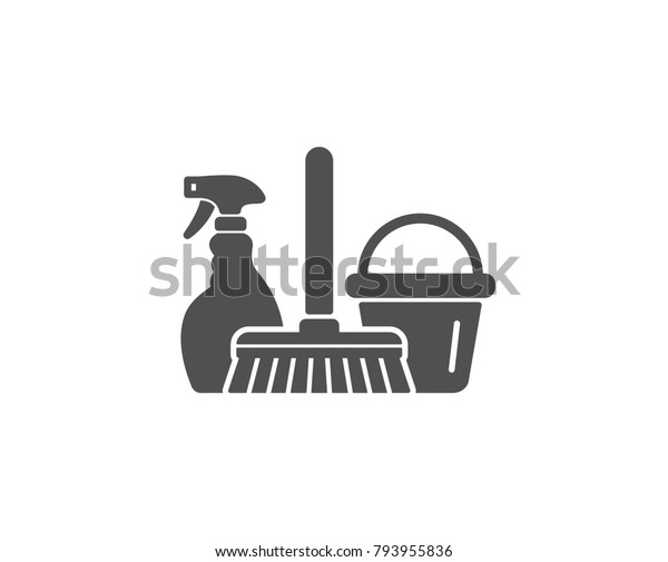 Icono simple de servicio de limpieza. Símbolo de pulverización, cubo y ...