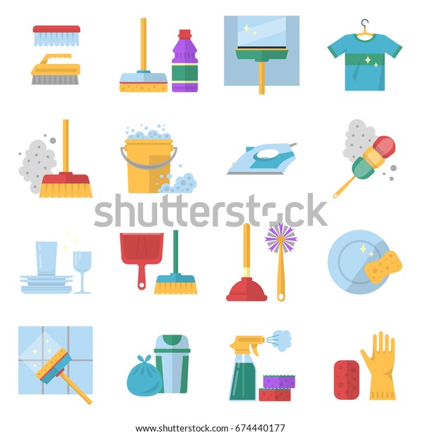 Cleaning Service Symbols Different Colored Tools: เวกเตอร์สต็อก (ปลอด ...