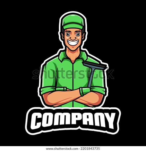 Cleaning Services Cartoon Character Mascot Logo Stock Vector (Royalty ...